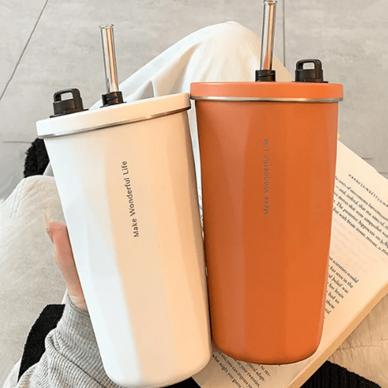 600ml Stretchy Straw Coffee Carry-Cup – blauue